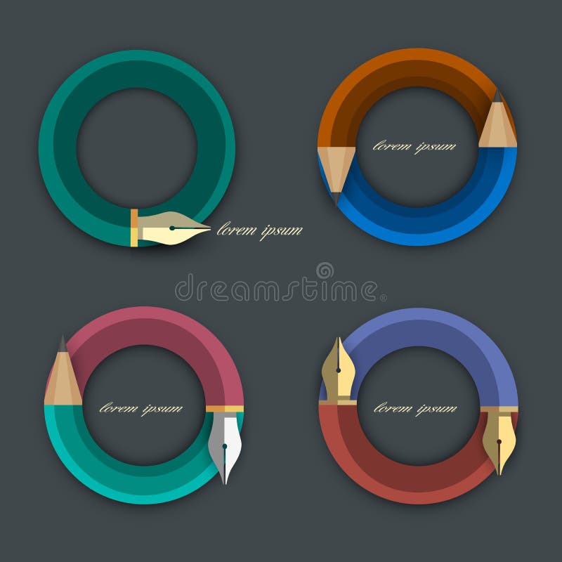 Stylish Icons of Pencils and Writing Pens Stock Vector - Illustration ...