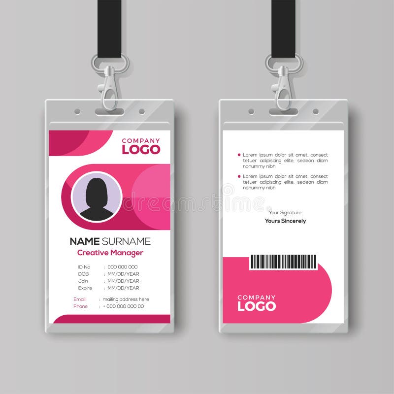 Stylish ID Card Template with Pink Details Stock Vector - Illustration ...