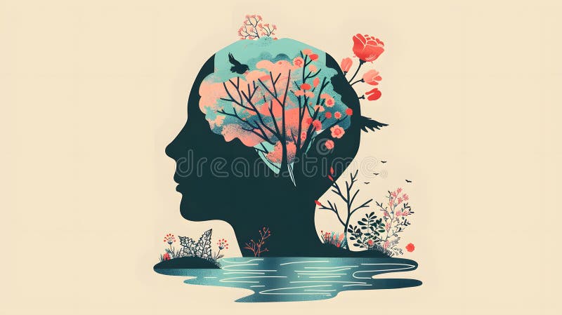 Stylish Illustration of a Peaceful Mind with Nature Elements in ...