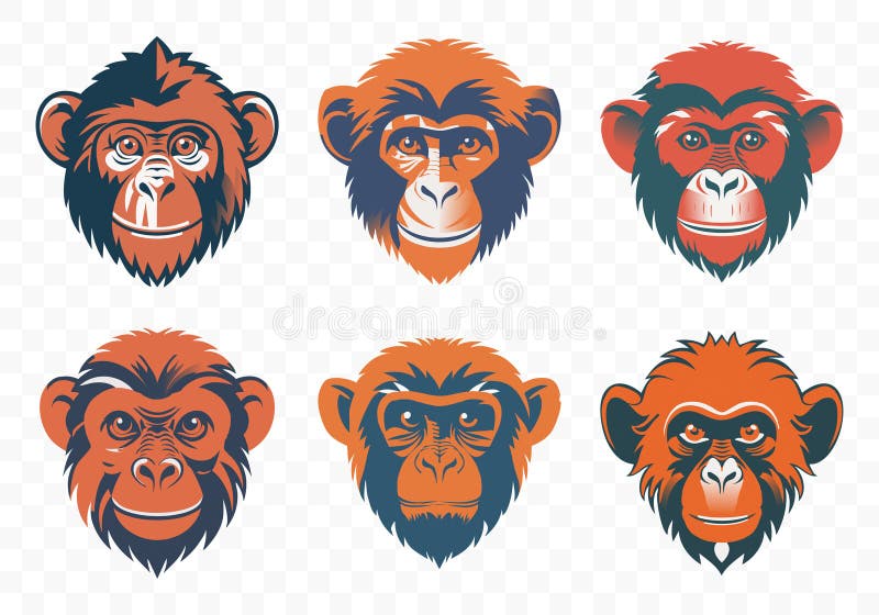 Stylish Illustrations of Different Monkey Faces Stock Vector ...