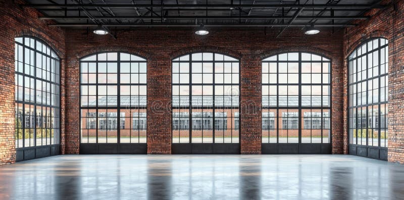 Stylish Industrial Loft with Large Brick Arch Windows and Exposed ...