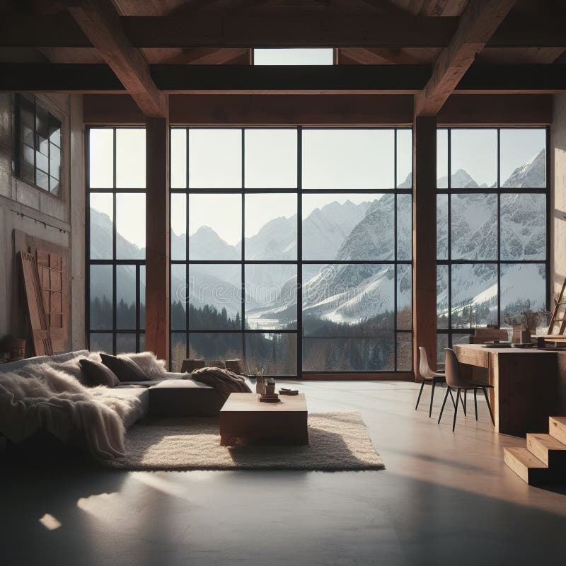 Stylish Interior of a Chalet in the Mountains. Generative, AI Stock ...