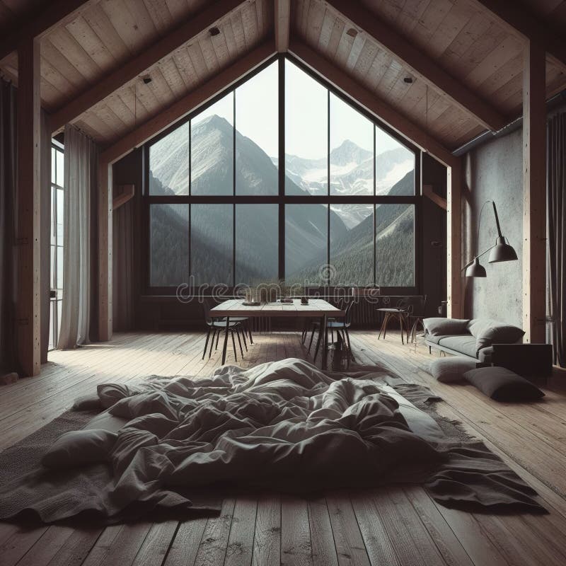 Stylish Interior of a Chalet in the Mountains. Generative, AI Stock ...