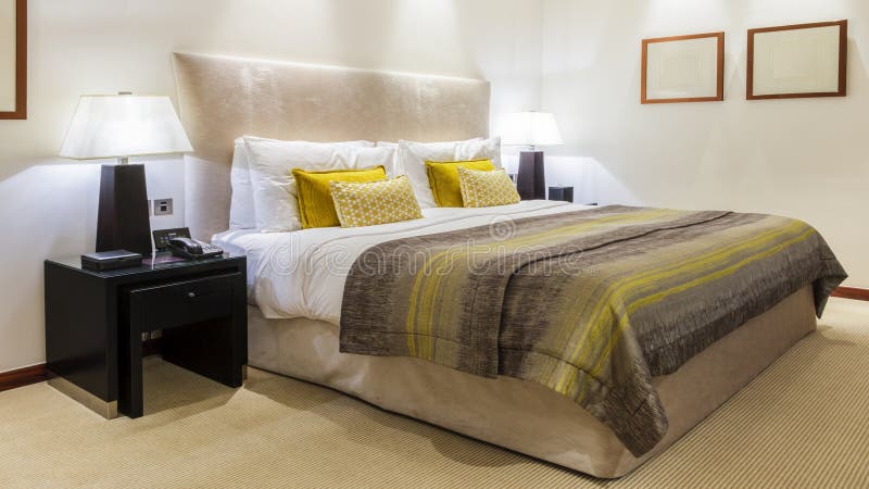 Stylish Interior of Contemporary Room with Comfortable Bed Stock Image ...