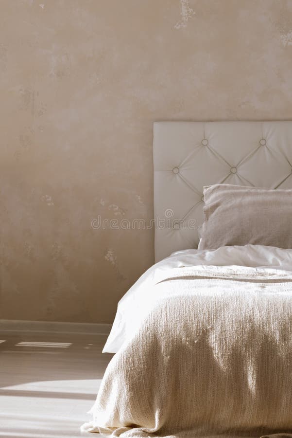 Stylish Interior of Contemporary Room with Comfortable Bed. Front View ...