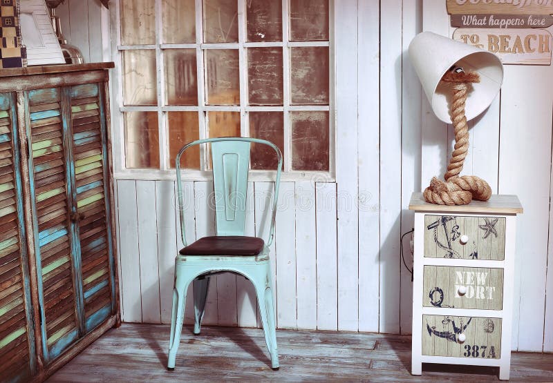 Stylish Interior Corner with Sea and Beach Shabby Design Ideas Stock ...