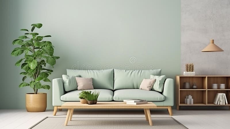 Stylish Interior Design of Living Room with Modern Mint Sofa ...