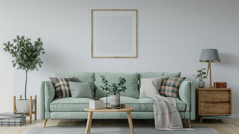 Stylish Interior Design of Living Room with Modern Mint Sofa ...