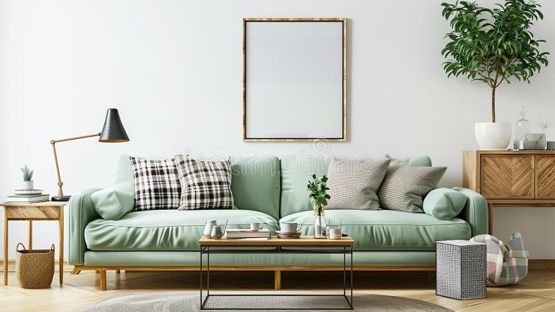 Stylish Interior Design of Living Room with Modern Mint Sofa. Generative Ai Stock Illustration ...