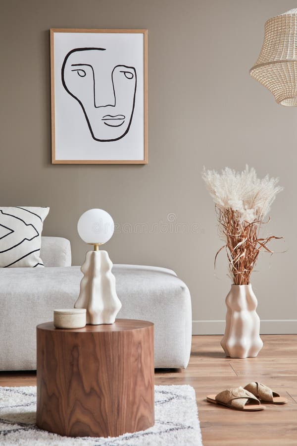 Stylish Interior with Design Neutral Modular Sofa, Mock Up Poster ...