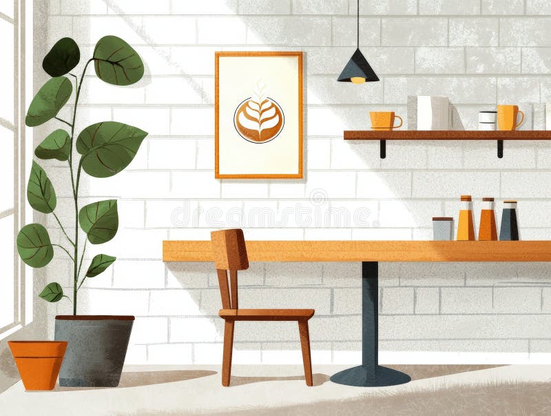 Stylish Interior Design with Plants and Furniture Stock Illustration ...