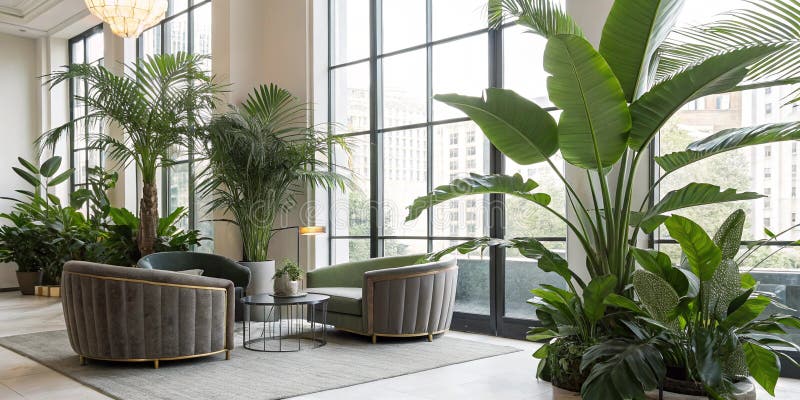 Stylish Interior Design with Tropical Leaves Stock Illustration ...