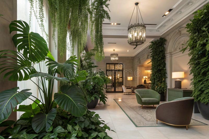 Stylish Interior Design with Tropical Leaves Stock Illustration ...