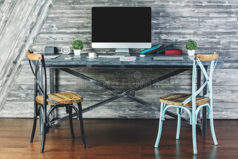 Stylish Interior with Empty Computer Stock Image - Image of chairs ...