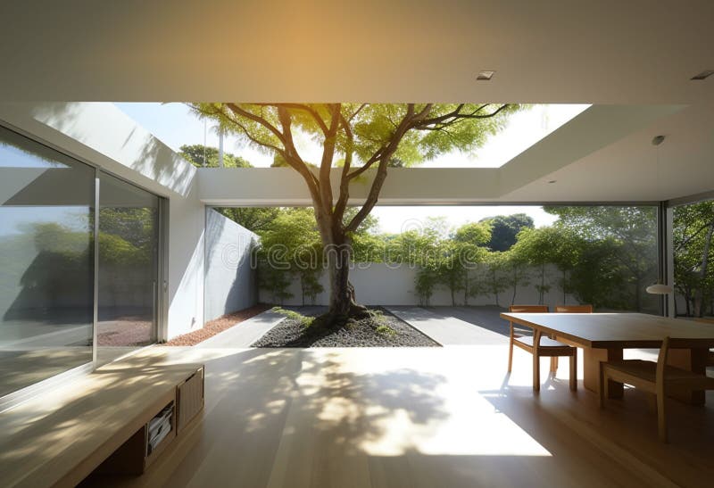 Stylish Interior with Green Tree Inside. Generative AI Stock ...