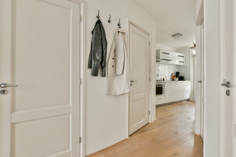 Modern Interior Hallway with Kitchen View Stock Image - Image of ...