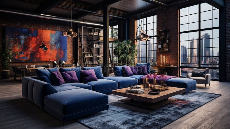 Stylish Interior in Loft Style Style, in Cobalt Color Stock ...