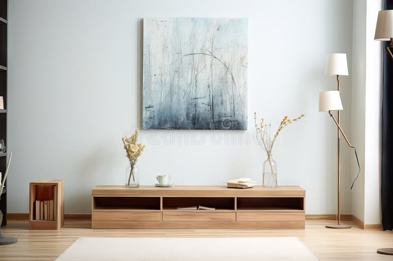 Stylish Interior of Modern Living Room with Light Wall Stock ...