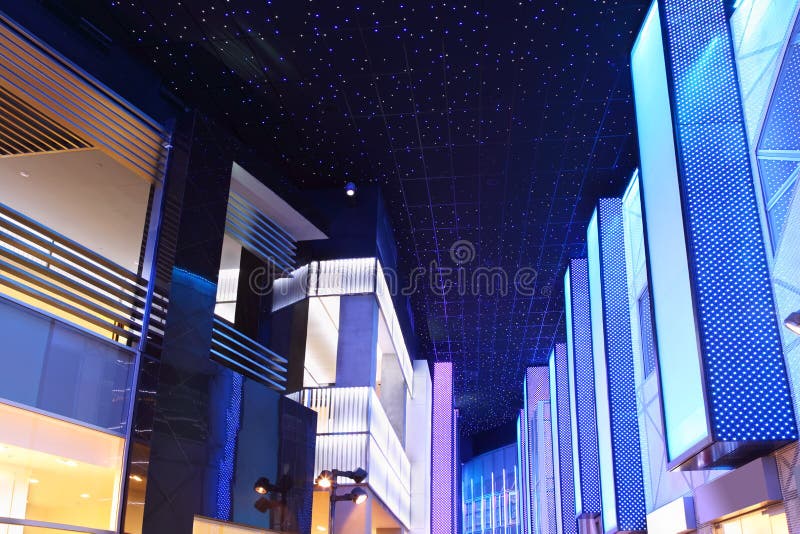 Modern Shopping Center Interior at Night Stock Photo - Image of ...