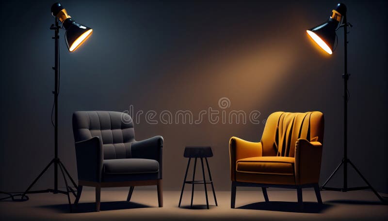 Stylish Interior, Two Chairs, Studio Light, Interview Scene. Al Stock ...