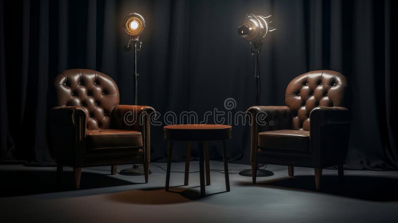 Stylish Interior, Two Chairs, Studio Light, Interview Scene. Al Stock ...