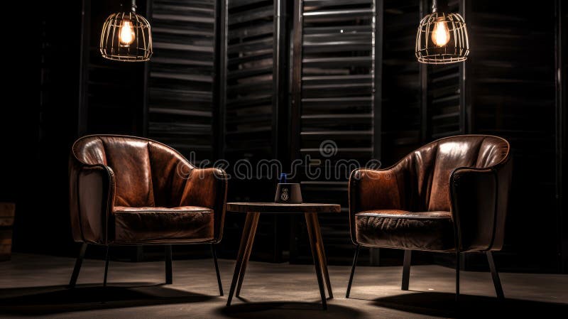 Stylish Interior, Two Chairs, Studio Light, Interview Scene. Al Stock ...