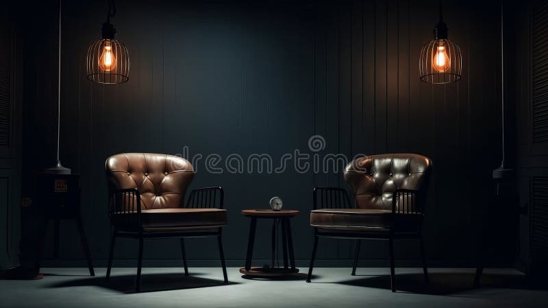 Stylish Interior, Two Chairs, Studio Light, Interview Scene. Al Stock ...