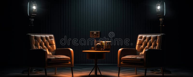 Stylish Interior, Two Chairs, Studio Light, Interview Scene. Al Stock ...