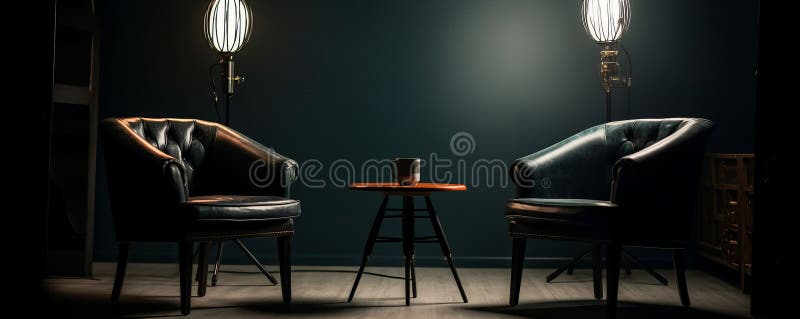Stylish Interior, Two Chairs, Studio Light, Interview Scene. Al Stock ...
