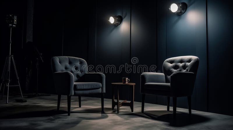 Stylish Interior, Two Chairs, Studio Light, Interview Scene. Al Stock ...