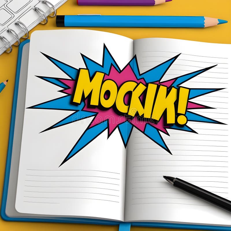 Stylish Journal Mockup with Fun Comic Cover Stock Illustration ...