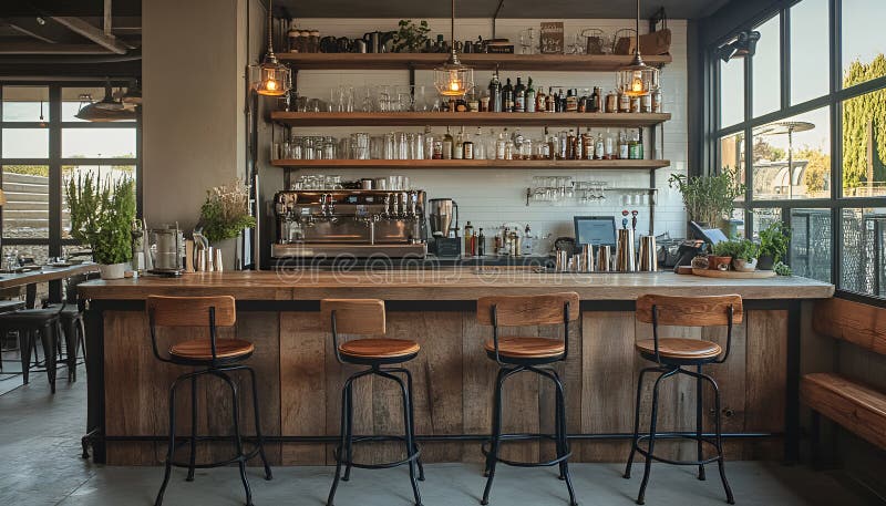 Stylish Kitchen with Bar Stools. Interior Design Stock Photo - Image of ...