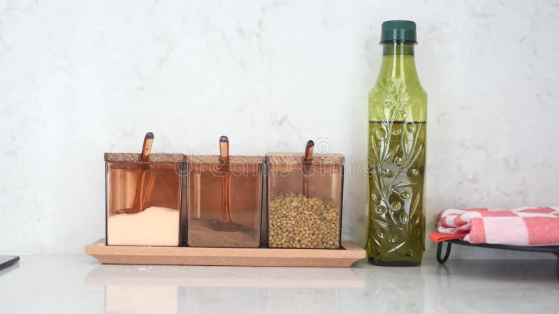 Stylish Kitchen Counter Accessories for Home Cooking Stock Video ...