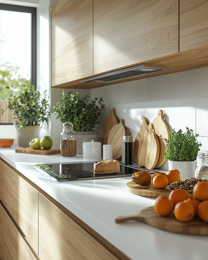 Stylish Kitchen Countertop with Fruit in a Contemporary Kitchen. Great ...