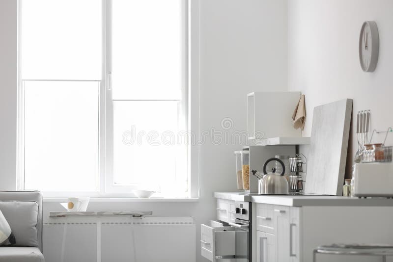 Stylish Kitchen Interior Setting Stock Photo - Image of cabinet ...