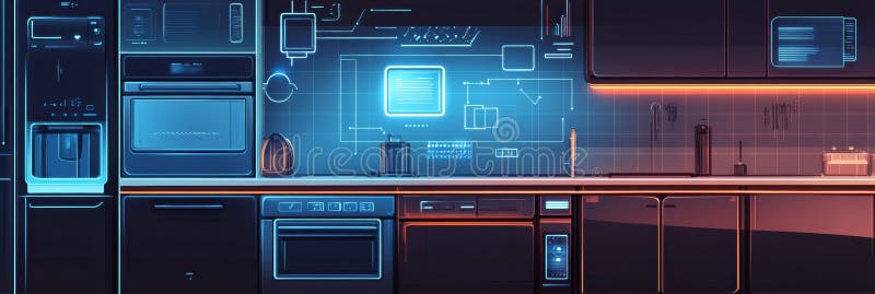 A Stylish Kitchen Showcases Smart Appliances with Modern Interfaces ...