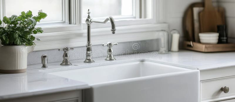 Stylish Kitchen Sink with Modern Faucet and Decorative Elements in a ...