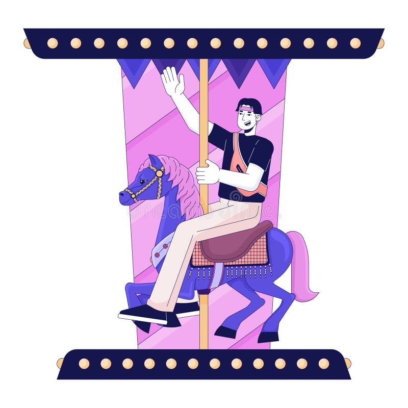 Stylish Korean Man Riding Horse Carousel 2D Linear Cartoon Character ... Stylish Korean Man Riding Horse Carousel 2D Linear Cartoon Character ...
