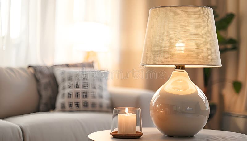 Stylish Lamp on Table in Living Room. Interior Design Element Stock ...