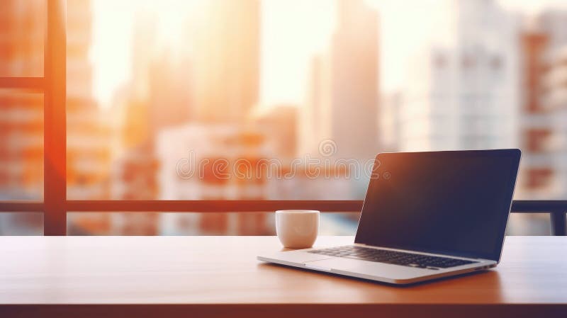 Stylish Laptop Workspace in a Minimalist Office Setting, Space for Text ...