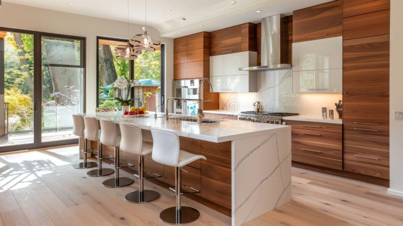 Stylish Layout Kitchen Backdrop Stock Illustration - Illustration of ...