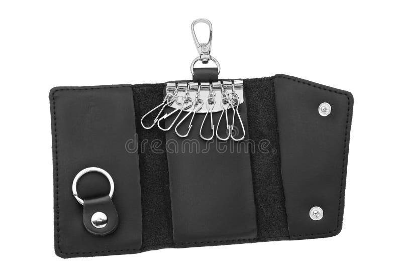 Stylish Leather Key Holder Isolated on White, Top View Stock Image ...