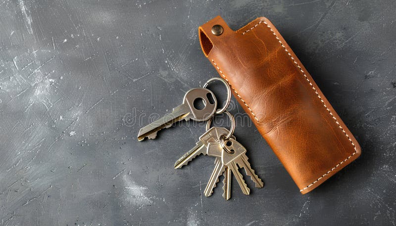 Stylish Leather Keys Holder on Grey Table, Top View Stock Image - Image ...