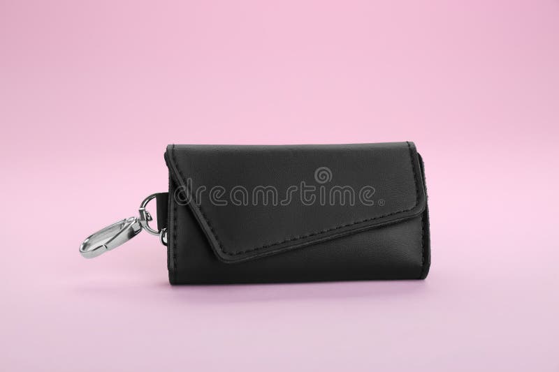 Stylish Leather Keys Holder on Pink Background Stock Image - Image of ...