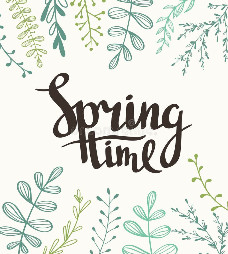 Stylish Lettering Spring Timewith Plants. Vector Illustration Stock ...