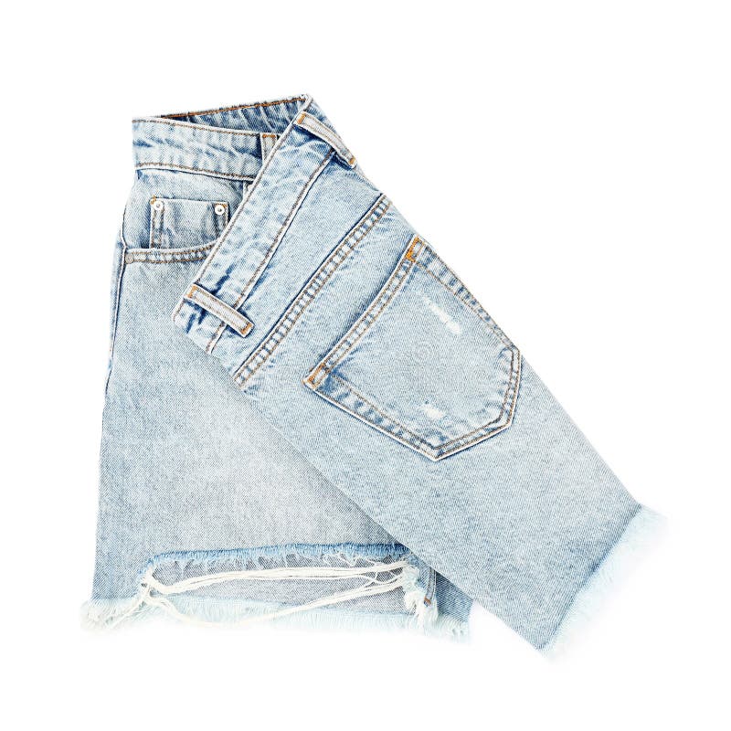 Stylish Light Blue Denim Shorts Isolated on White, Top View Stock Image ...