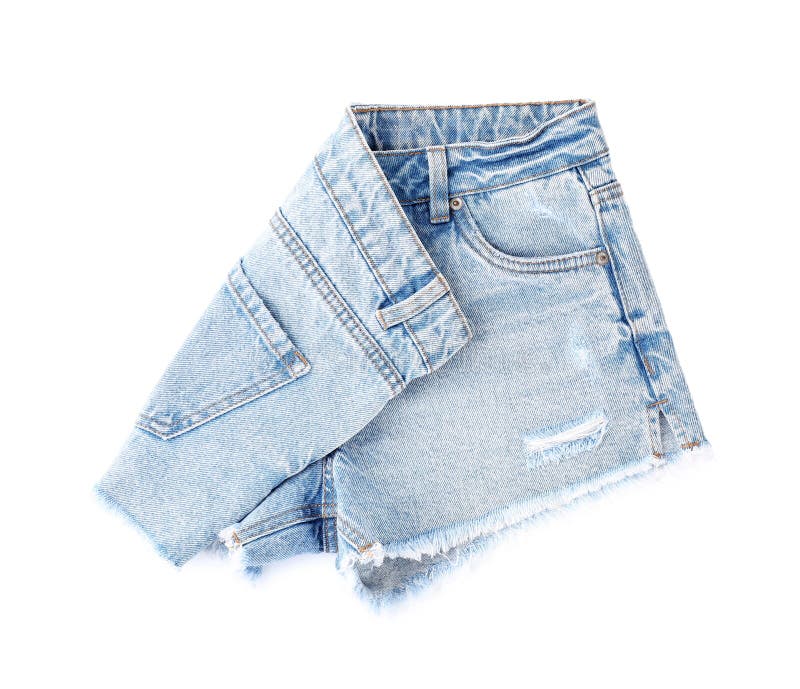 Stylish Light Blue Denim Shorts Isolated on White, Top View Stock Photo ...