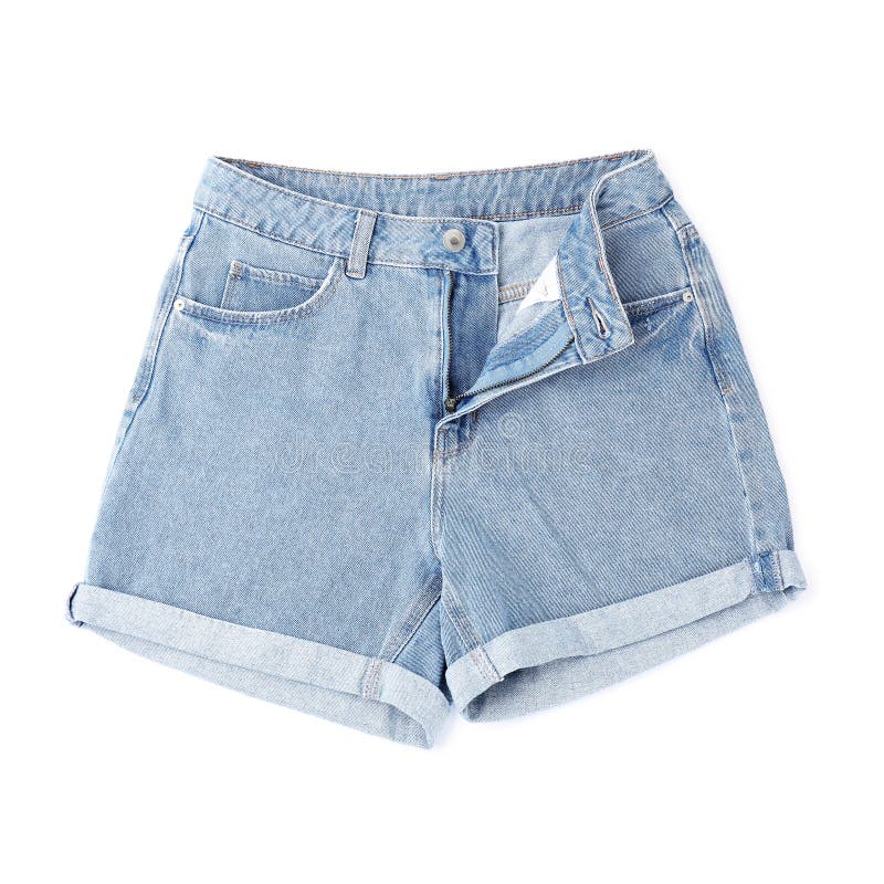 Stylish Light Blue Denim Shorts Isolated on White, Top View Stock Photo ...