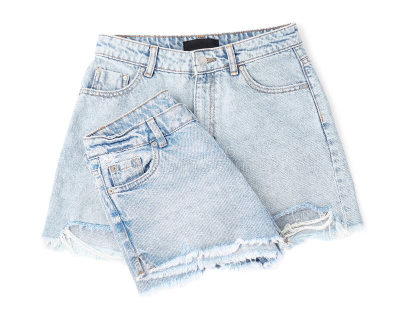 Stylish Light Blue Denim Shorts Isolated on White, Top View Stock Image ...