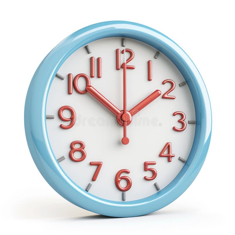 Stylish Light Blue Round Clock Showing Twelve O Clock Stock ...